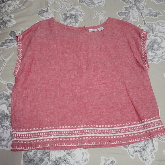 Sigrid Olsen | Tops | Sigrid Olsen Red Wwhite Trim 0 Linen Cap Sleeve ...